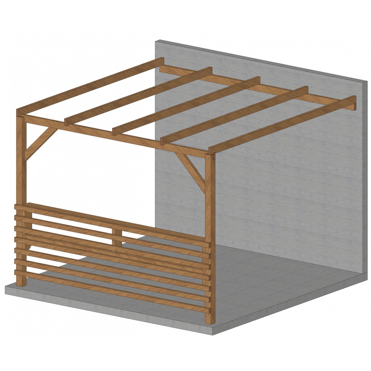 Pergola murale - adossée 3x3 avec option brise vue et toiture persienne