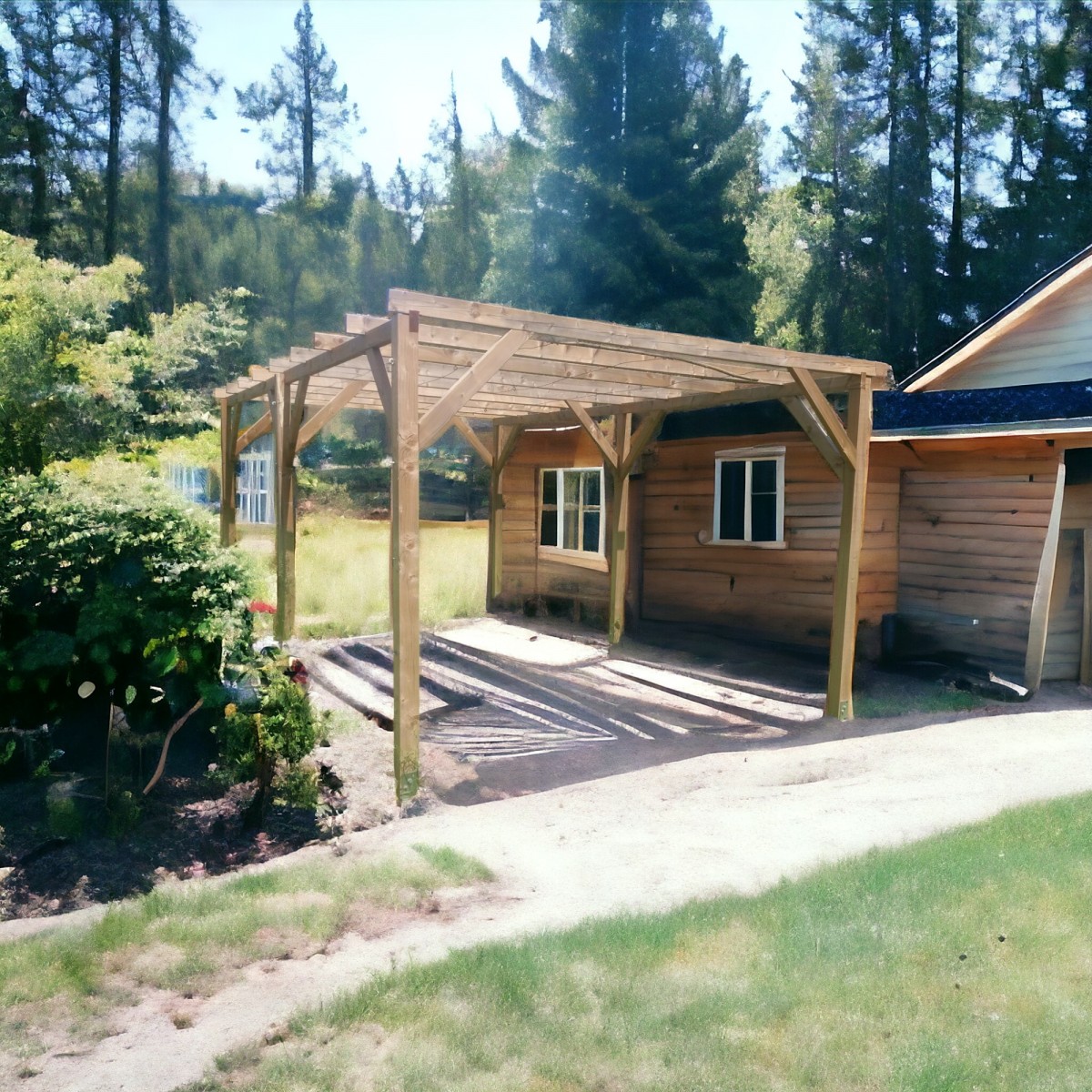 Carport en Bois pour un véhicule - 15 m2 - Autoporté
